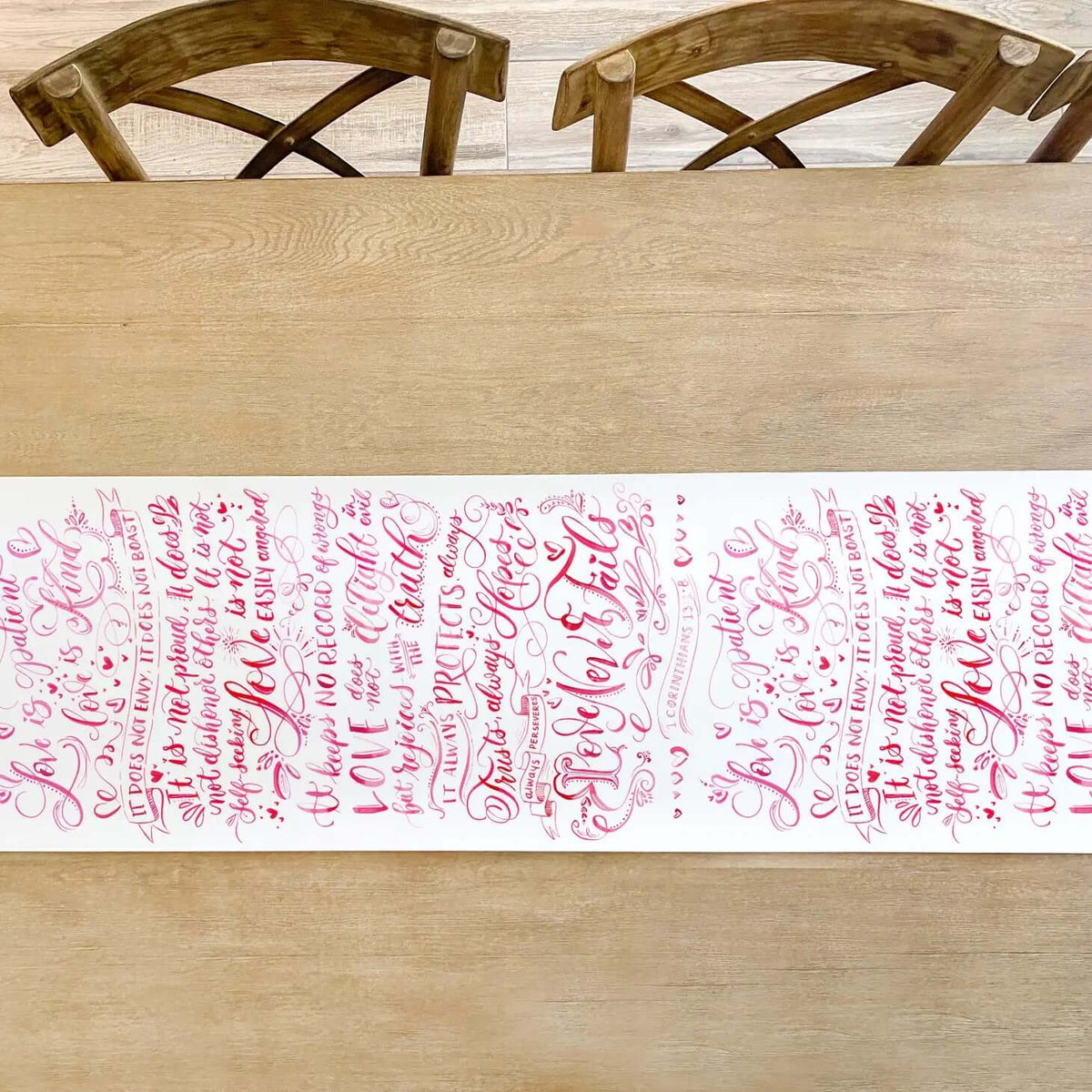 Love Never Fails Calligraphy Valentine's Day Table Runner – Copper ...
