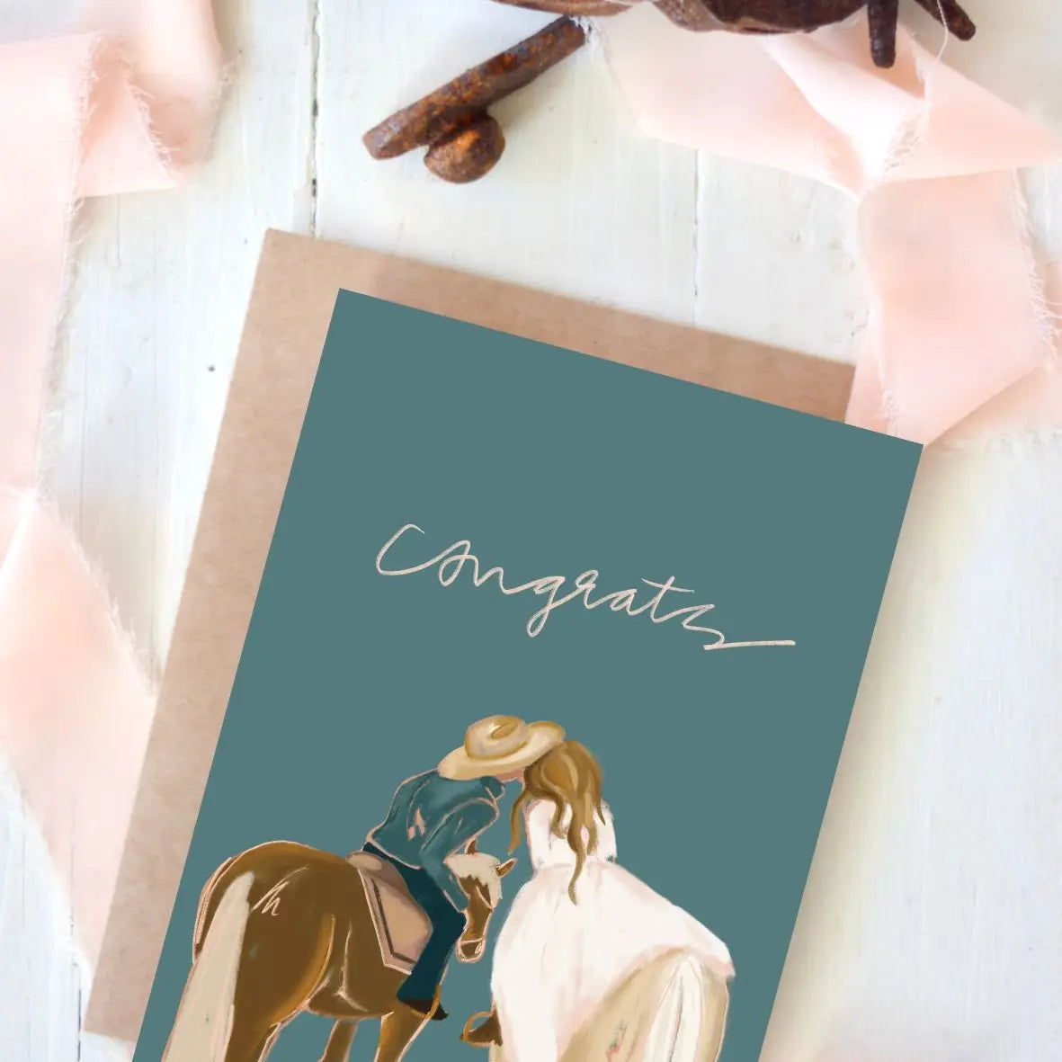Congrats Horseback Bride and Groom Wedding Card – Copper & Lace Western ...